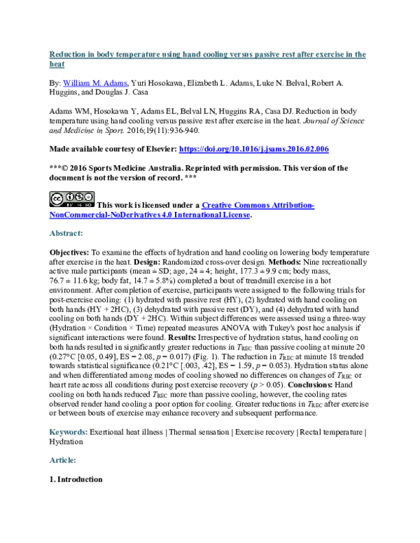 (PDF) Reduction in body temperature using hand cooling versus passive ...