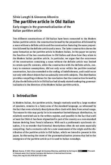 (PDF) The partitive article in Old Italian