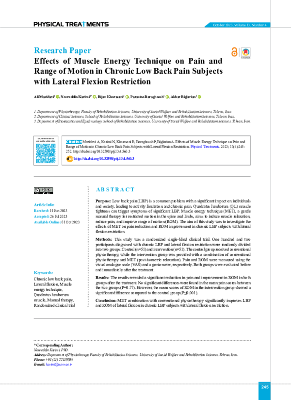 (PDF) Effects of Muscle Energy Technique on Pain and Range of Motion in ...