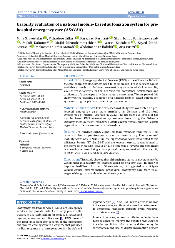 (PDF) Usability Evaluation of a National Mobile-Based Automation System for Pre-Hospital ...