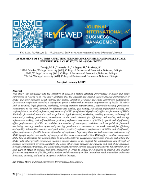 (PDF) Assessment of Factors Affecting Performance of Micro and Small ...