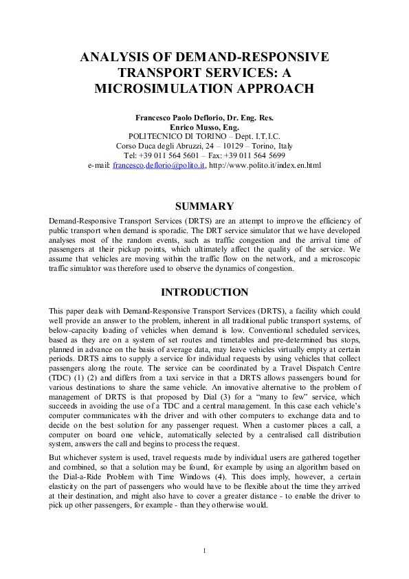 (PDF) Analysis of demand-responsive transport services: a microsimulation approach