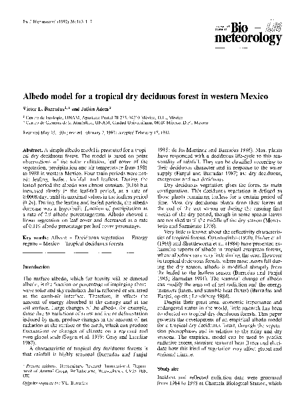 (PDF) Albedo model for a tropical dry deciduous forest in western Mexico