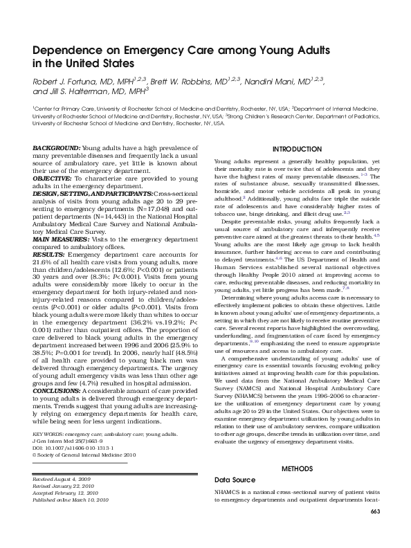 (PDF) Dependence on Emergency Care among Young Adults in the United ...