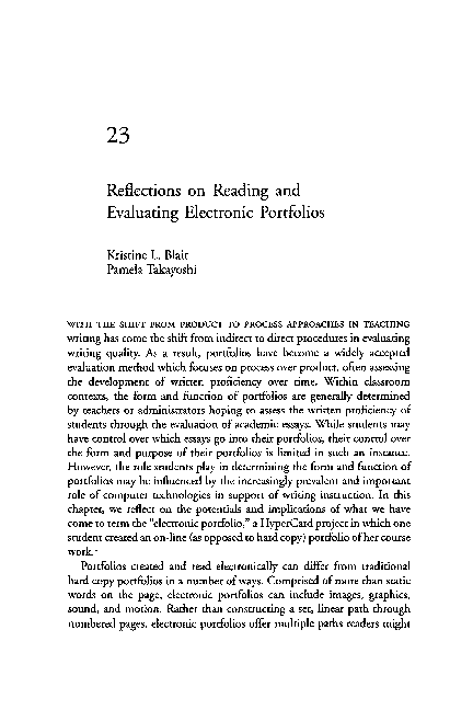 (PDF) Reflections on Reading and Evaluating Electronic Portfolios