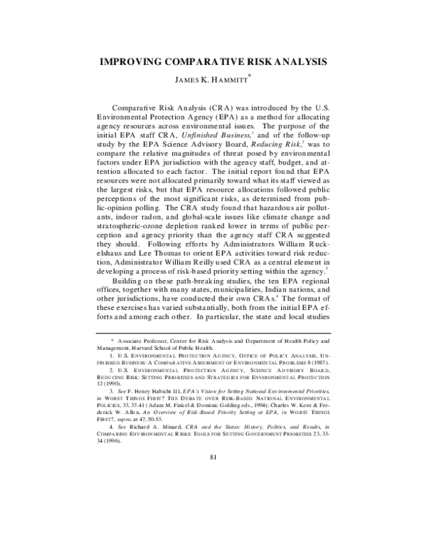 Pdf Improving Comparative Risk Analysis 9317