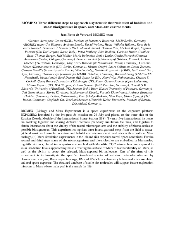 (PDF) BIOMEX: Three different steps to approach a systematic determination of habitats and ...