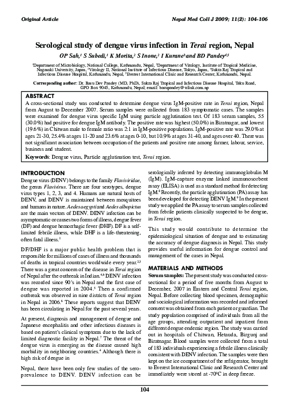 (PDF) Serological Study of Dengue Virus Infection in Dang District of ...