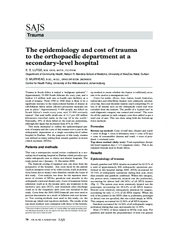 (PDF) The epidemiology and cost of trauma to the orthopaedic department ...