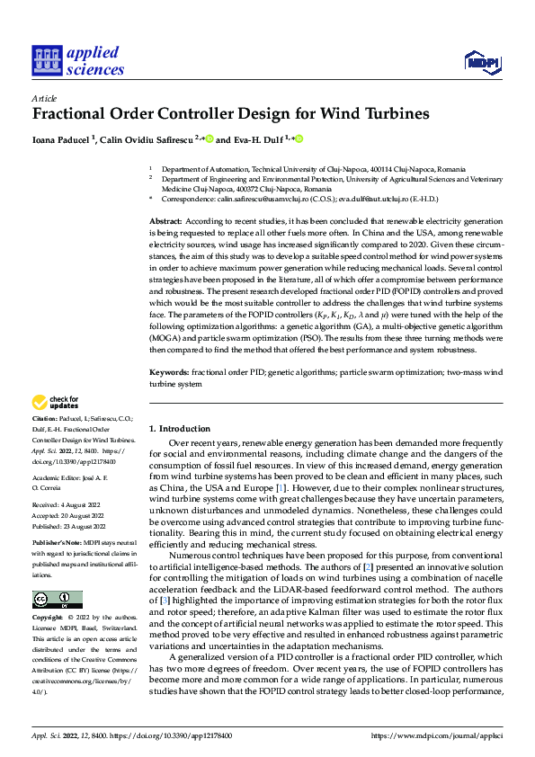 Pdf Fractional Order Controller Design For Wind Turbines