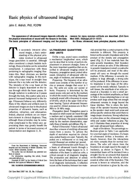 (PDF) Basic physics of ultrasound imaging