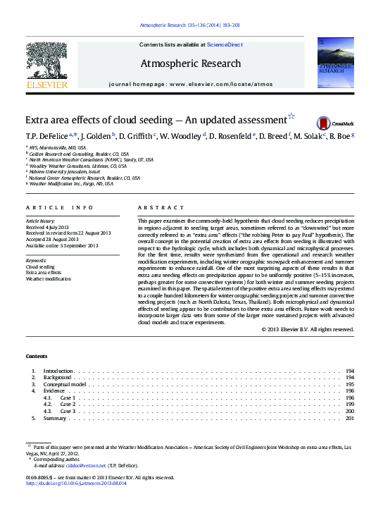 (PDF) Extra area effects of cloud seeding — An updated assessment ...