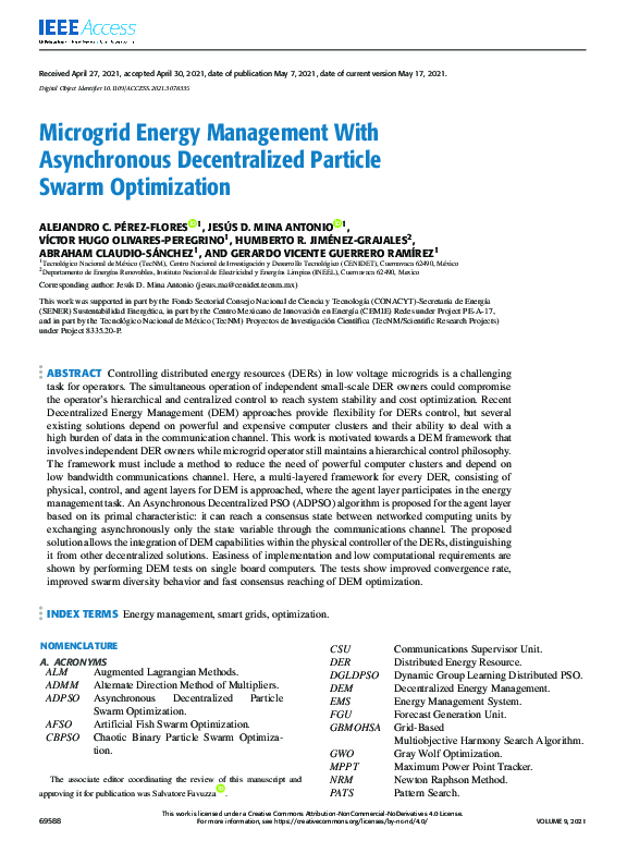 (PDF) Microgrid Energy Management With Asynchronous Decentralized Particle Swarm Optimization