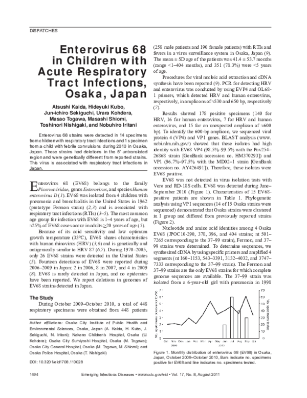 (PDF) Enterovirus 68 in Children with Acute Respiratory Tract Infections, Osaka, Japan