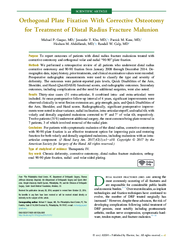 (PDF) Orthogonal Plate Fixation With Corrective Osteotomy for Treatment ...