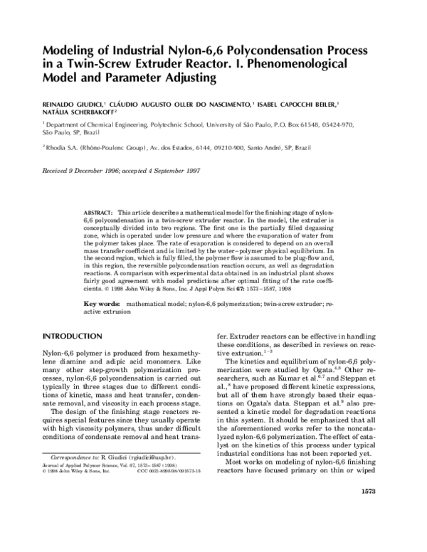 (PDF) Modeling of industrial nylon‐6,6 polycondensation process in a ...