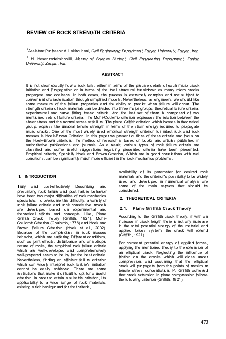 (PDF) Review of Rock Strength Criteria