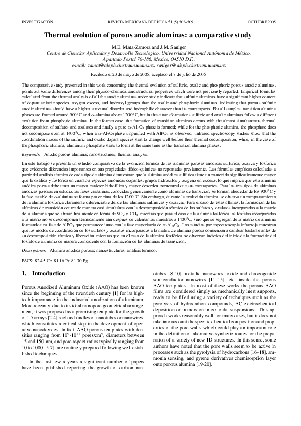 (PDF) Thermal evolution of porous anodic aluminas: a comparative study