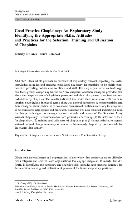 (PDF) Good Practice Chaplaincy: An Exploratory Study Identifying the ...