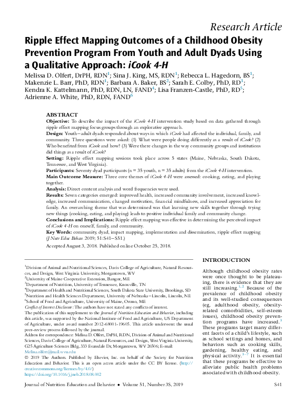 Ripple Effect Mapping Outcomes of a Childhood Obesity Prevention Program From Youth and Adult ...