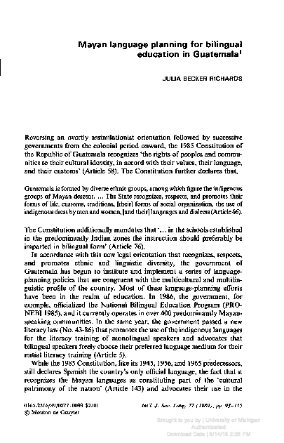 (PDF) Mayan language planning for bilingual education in Guatemala