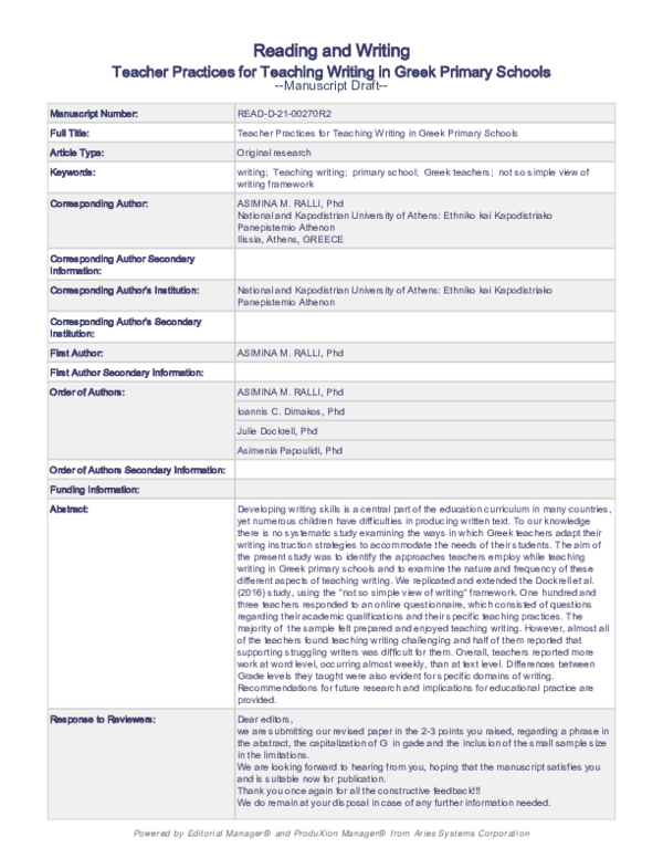 (PDF) Teacher practices for teaching writing in Greek primary schools