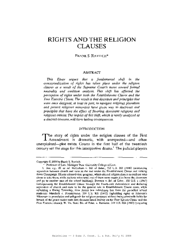 (PDF) Rights and the Religion Clauses