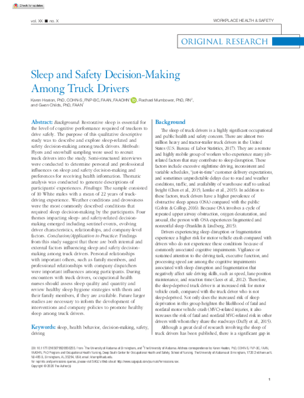 (PDF) Sleep and Safety Decision-Making Among Truck Drivers