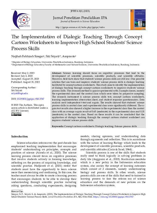 (PDF) Implementation of Dialogic Teaching Through Concept Cartoon ...