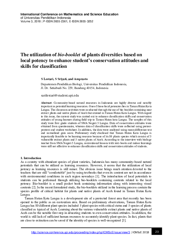 (PDF) The utilization of bio-booklet of plants diversities based on ...