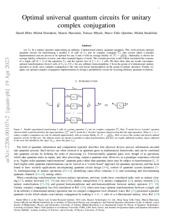 (PDF) Optimal universal quantum circuits for unitary complex conjugation