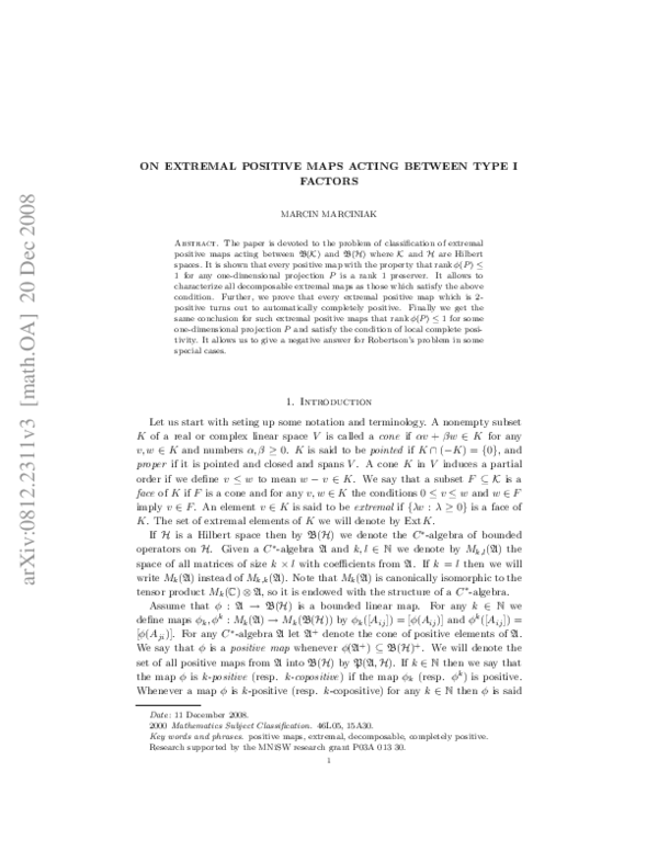 (PDF) On extremal positive maps acting between type I factors | Marcin ...