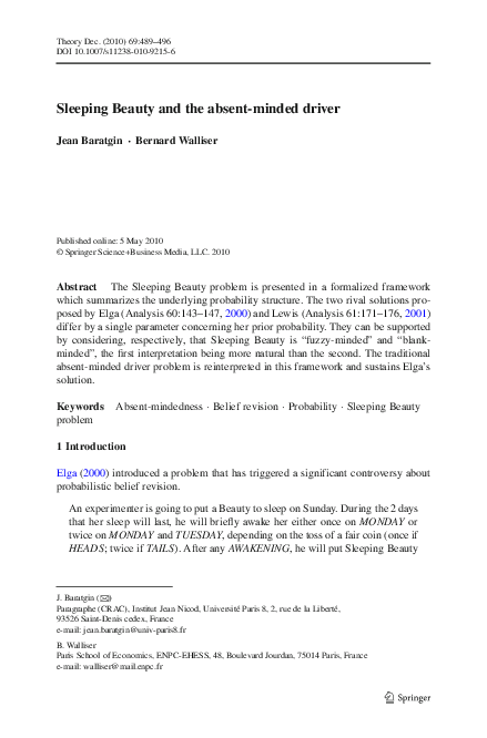 (PDF) Sleeping Beauty and the absent-minded driver