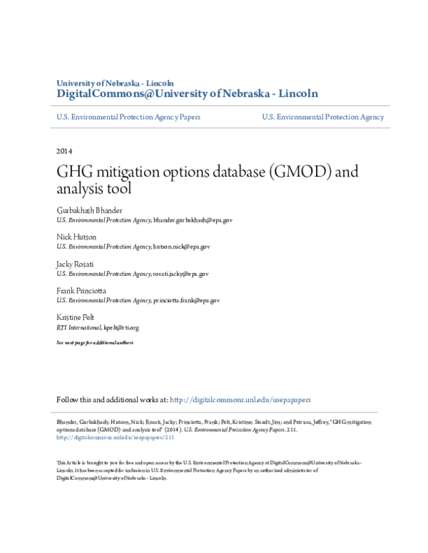 (PDF) GHG mitigation options database (GMOD) and analysis tool