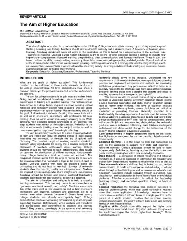 (PDF) The Aim of Higher Education