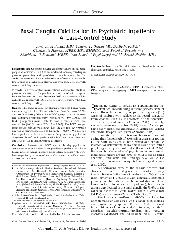 (PDF) Basal Ganglia Calcification in Psychiatric Inpatients: A Case ...