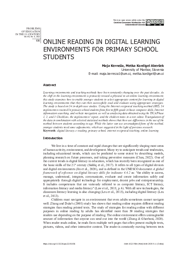 (PDF) Online Reading in Digital Learning Environments for Primary ...