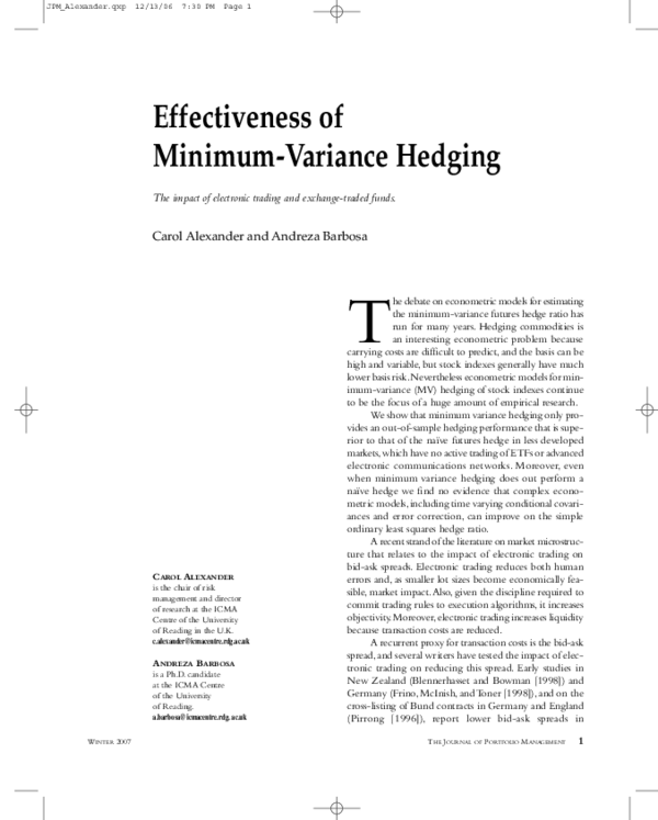 (PDF) Effectiveness of Minimum-Variance Hedging