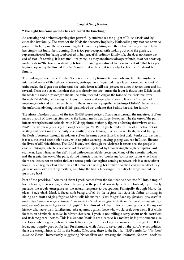 (DOC) Prophet Song Review