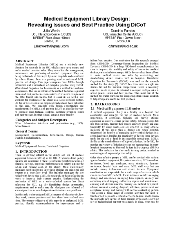 (PDF) Medical Equipment Library design: Revealing issues and best ...