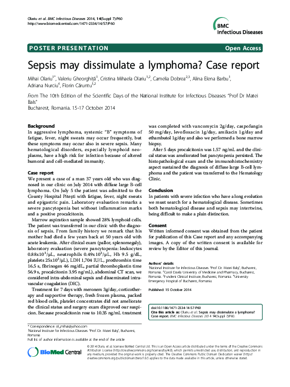 (PDF) Sepsis may dissimulate a lymphoma? Case report