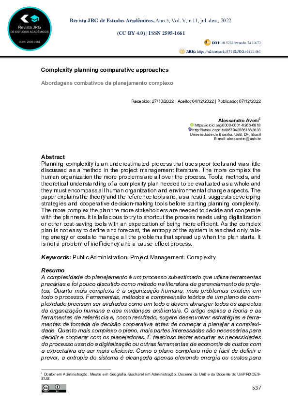 (PDF) Complexity planning comparative approaches