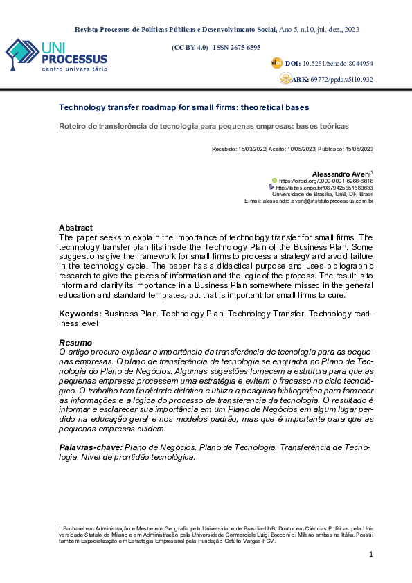 (PDF) Technology transfer roadmap for small firms: theoretical bases
