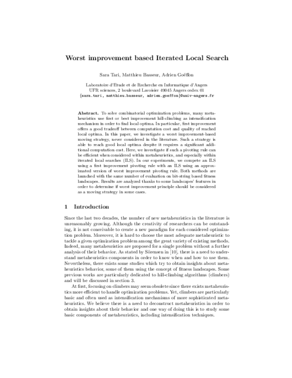 (PDF) Worst Improvement Based Iterated Local Search