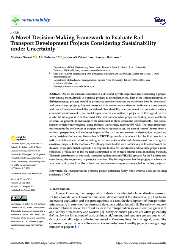 (PDF) A Novel Decision-Making Framework to Evaluate Rail Transport Development Projects ...