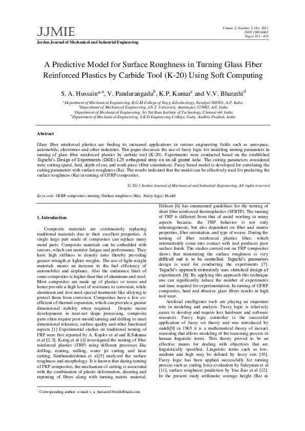(PDF) A Predictive Model for Surface Roughness in Turning Glass Fiber Reinforced Plastics by CBN ...