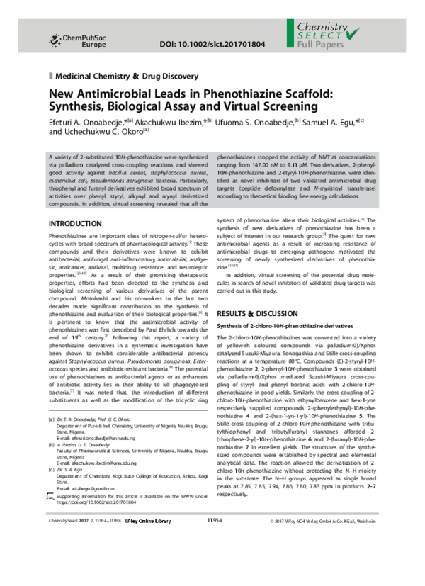 (PDF) New Antimicrobial Leads in Phenothiazine Scaffold: Synthesis, Biological Assay and Virtual ...