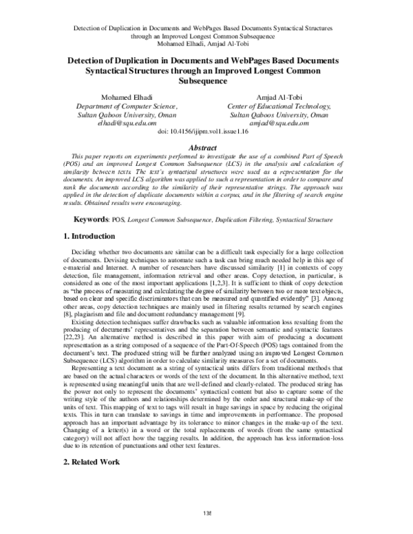 (PDF) Detection of Duplication in Documents and WebPages Based Documents Syntactical Structures ...