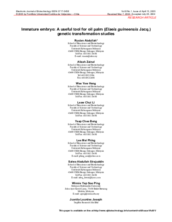 (PDF) Immature embryo: A useful tool for oil palm (Elaeis guineensis ...