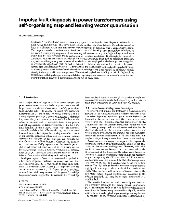 (PDF) Impulse fault diagnosis in power transformers using self-organising map and learning ...